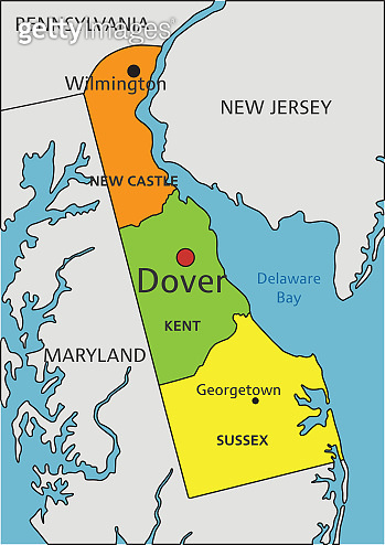 Colorful Delaware political map with clearly labeled, separated layers ...