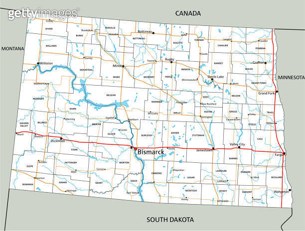High detailed North Dakota road map with labeling. 이미지 (1460981452 ...