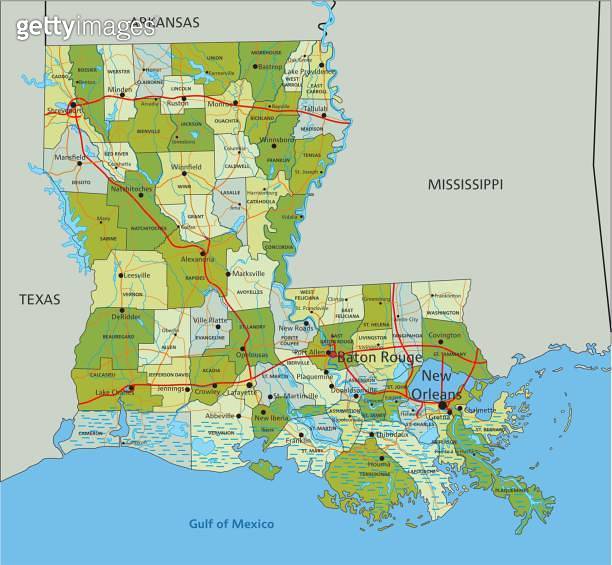 Highly detailed editable political map with separated layers. Louisiana ...
