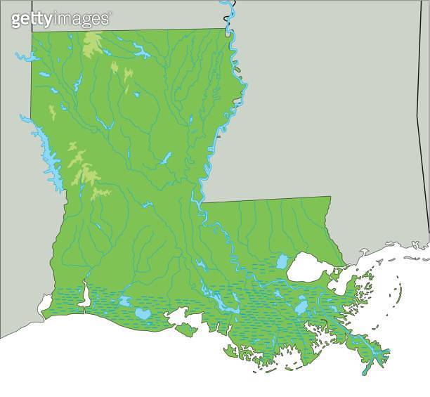 High detailed Louisiana physical map. 이미지 (1457351664) - 게티이미지뱅크
