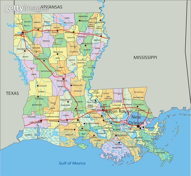 Louisiana - Highly detailed editable political map with labeling ...