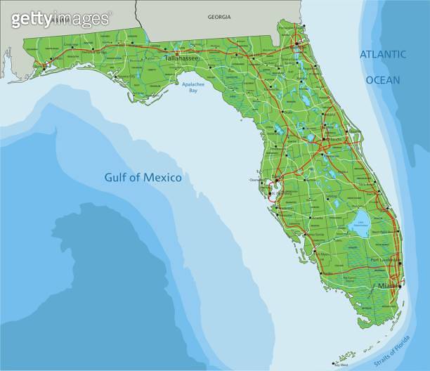High detailed Florida physical map with labeling. 이미지 (1456126357) - 게티 ...