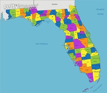 Colorful Florida political map with clearly labeled, separated layers ...