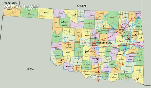 Oklahoma - Highly detailed editable political map with labeling. 이미지 ...