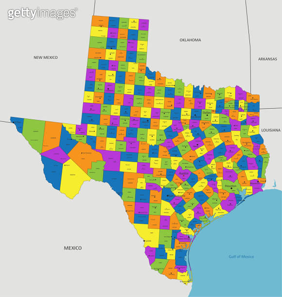 Colorful Texas political map with clearly labeled, separated layers ...