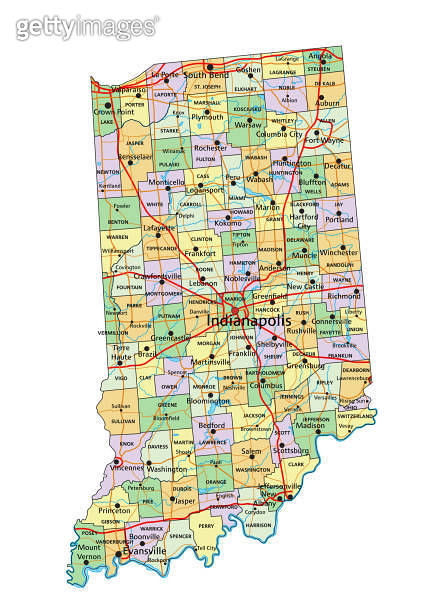Indiana - Highly detailed editable political map with labeling. 이미지 ...