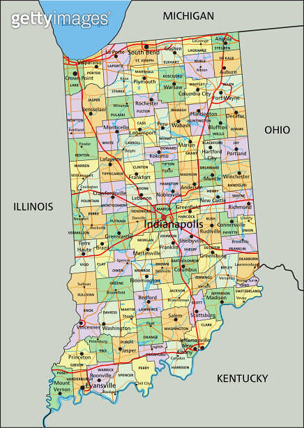Indiana - Highly detailed editable political map with labeling. 이미지 ...