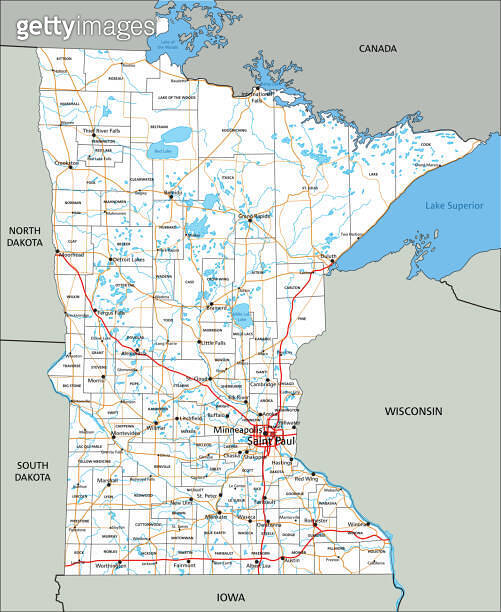 High detailed Minnesota road map with labeling. (1459055477) 일러스트, 무료 ...