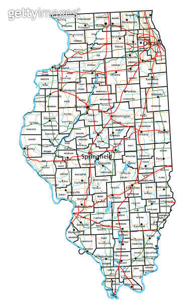 Illinois road and highway map. Vector illustration. 이미지 (1456747067 ...