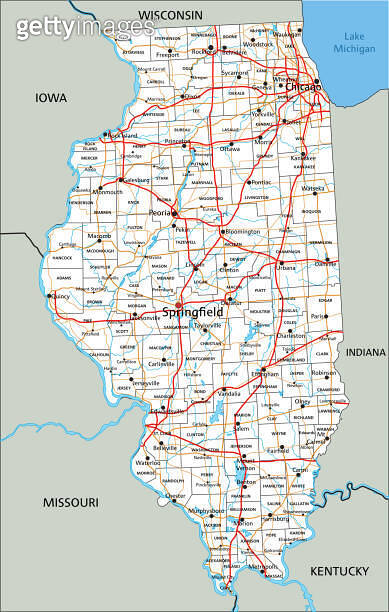 High detailed Illinois road map with labeling. (1456747063) 일러스트, 무료 ...