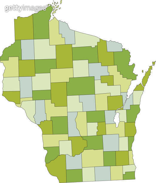 Highly detailed editable political map with separated layers. Wisconsin ...