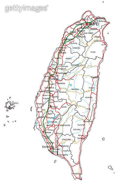 Taiwan road and highway map. Vector illustration. (1477759067) - 게티이미지뱅크