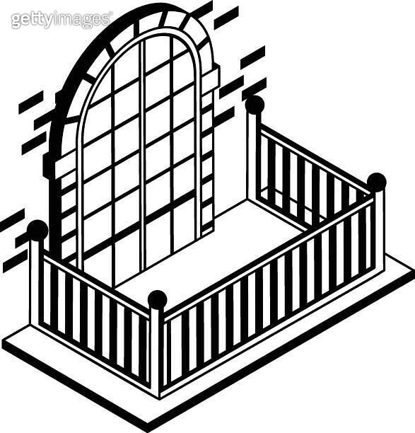 Half moon grid pattern brick wall arched window isometric Concept ...