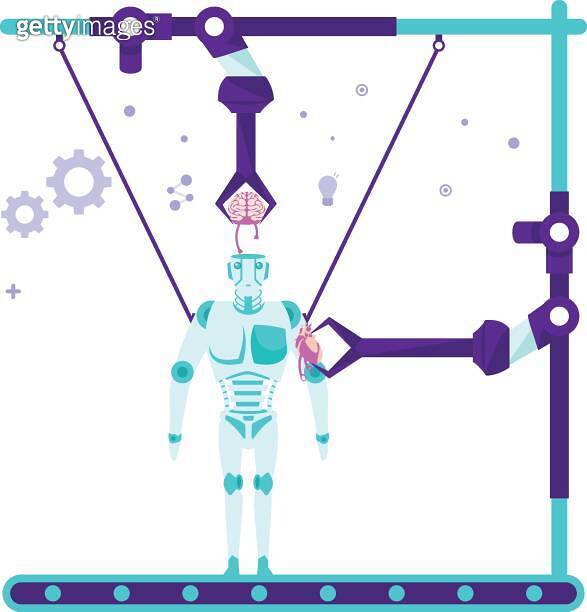 artificial intelligence driven humanoid robot skeleton building concept ...