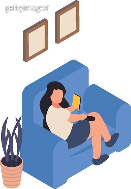 Girl Watching Tv Show At Late Night isometric Concept, Woman Holding ...