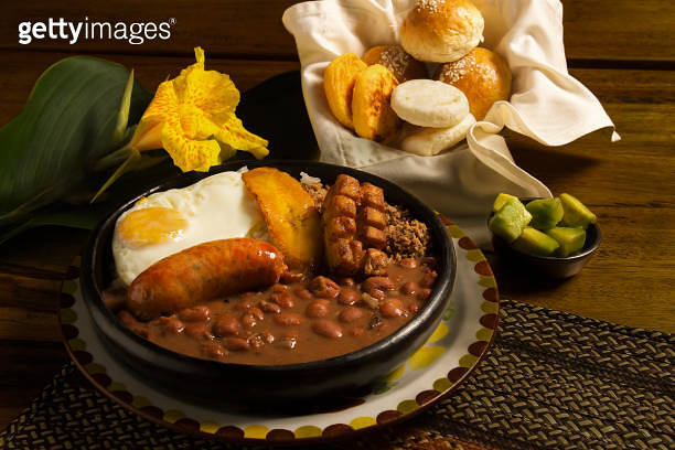 Bandeja paisa typical paisa dish, beans Medellin, Antioquia, Paisa ...