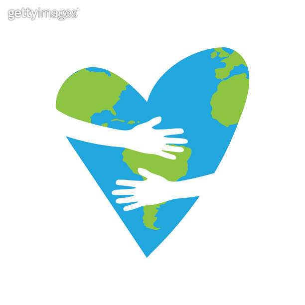 I love the planet earth, a heart with a big hug and a map of the earth ...