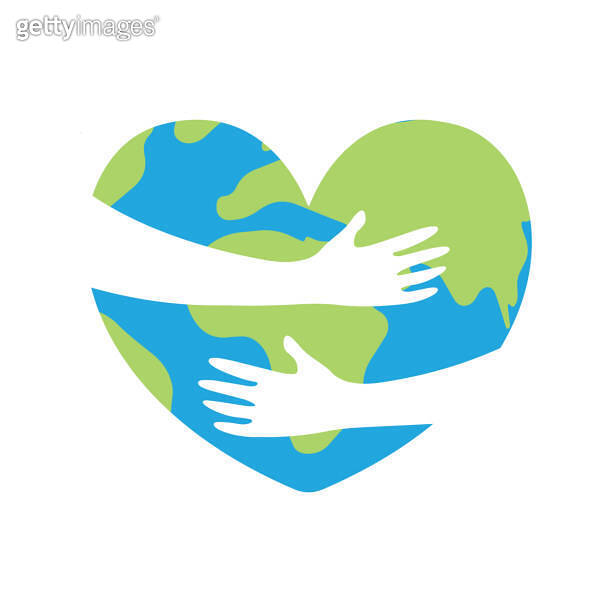 I love the planet earth, a heart with a big hug and a map of the earth ...