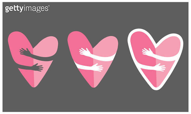 Two hearts hug each other. Couple in love concept, international hug ...