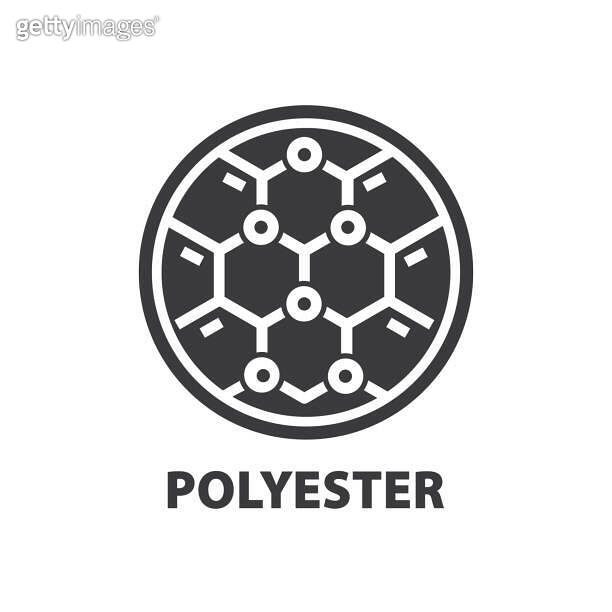 Polyester fabric fiber icon. Synthetic poly textile fibre symbol, label ...