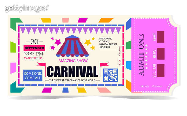 Ticket Carnival ticket, with carnival elements. Modern style. 이미지 ...