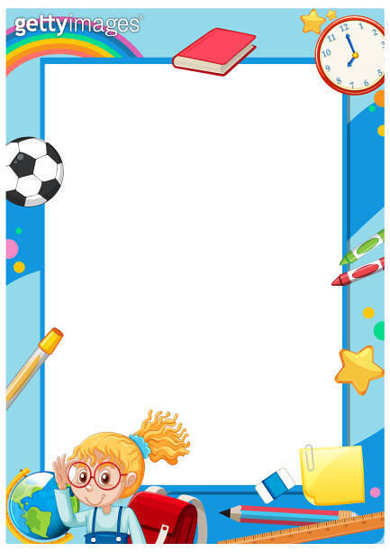 Cute Cartoon Student with Learning Tools Border Frame (1743962777) - 게티 ...