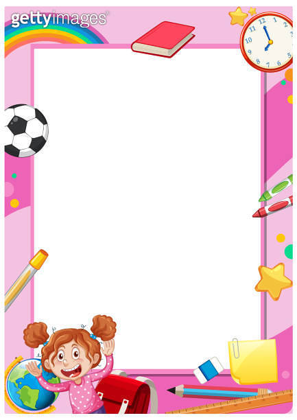 Cute Cartoon Student with Learning Tools Border Frame (1805183157) - 게티 ...