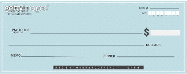 Blank check with false numbers template vector 이미지 (1718816191) - 게티이미지뱅크