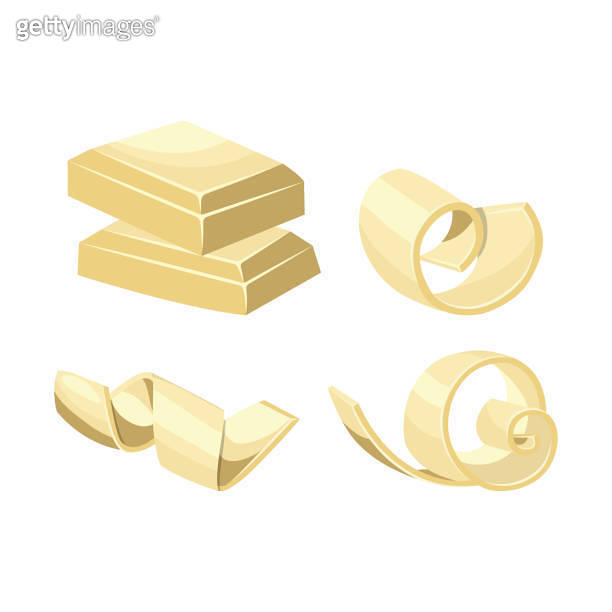 White chocolate and curls of white chocolate. Vector illustration 이미지 ...