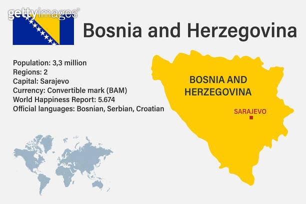Highly detailed Bosnia and Herzegovina map with flag, capital and small ...
