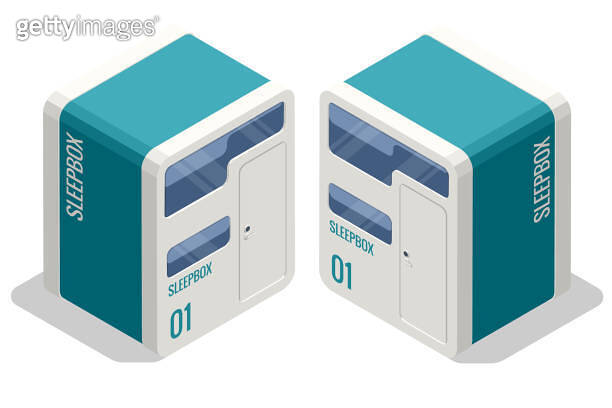 Isometric Sleeping Space Capsule Homes. Sleeping People in Smart ...