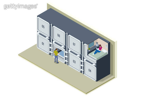 Isometric Sleepbox. Sleeping Pods, Sleeping Space Capsule Homes ...
