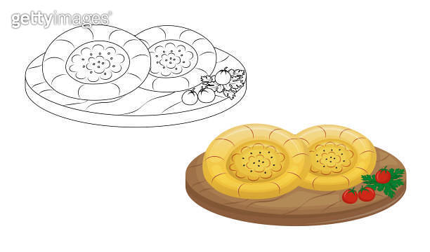 Traditional Central Asian bread baked in a tandoor. Kids coloring book ...