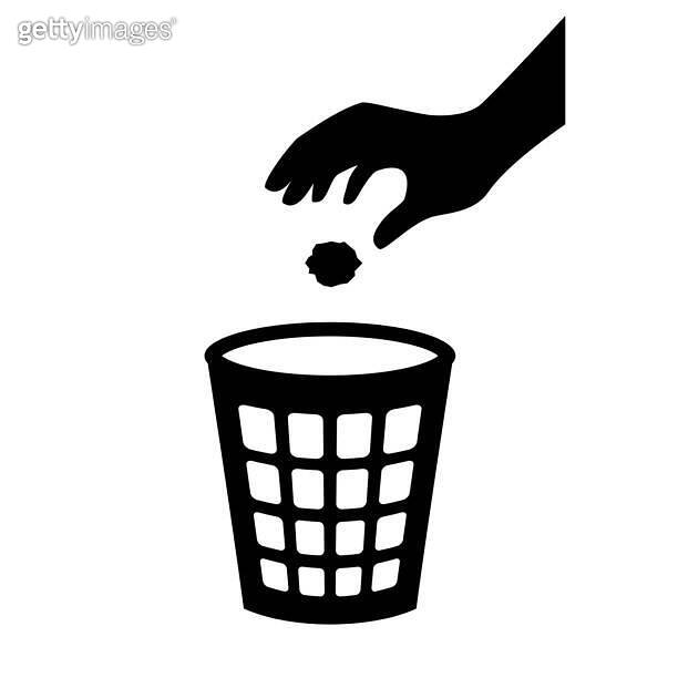Hand throwing paper, use trash can vector pictogram (1682640086) 일러스트 ...