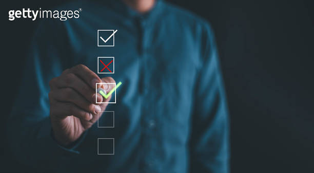 Checklist online questionnaire form concept, businessman tick option ...