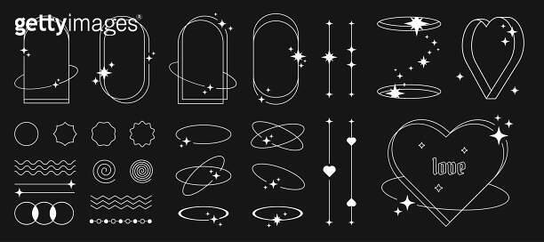 Y2k white frames and picture outline frames and borders with sparkles ...