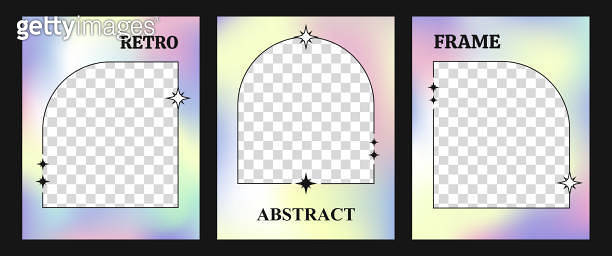 Set of three gradient vector backgrounds with line frames, y2k style ...