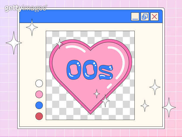 Trendy Y2k illustration of a retro computer window with cute pink heart ...