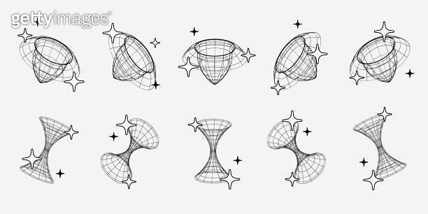 Trendy set of Y2K retro futurism elements, diamonds and tunnels, 3d ...