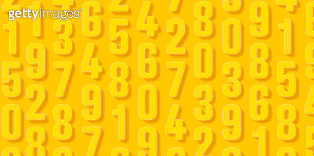 Yellow pattern with yellow 3d numbers light and shadow, letters forming ...