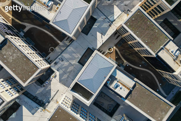 Office buildings, business centers. Top view, flat lay, roof view 이미지 ...