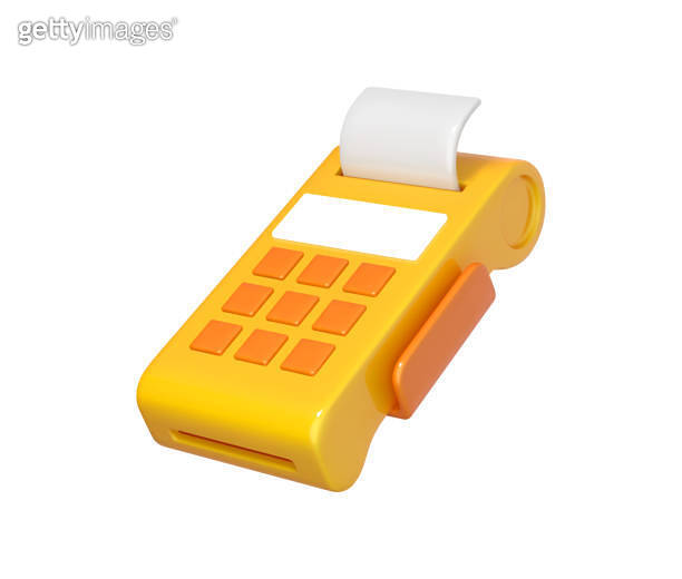 3D cartoon payment terminal. POS terminal with check. Financial ...