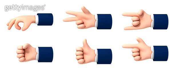 Set of cartoon 3d hands. Vector cartoon hand gestures isolated on white ...