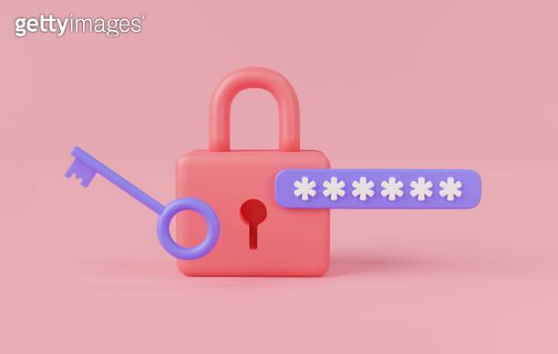 3d padlock and key with password icon isolated on pink background ...