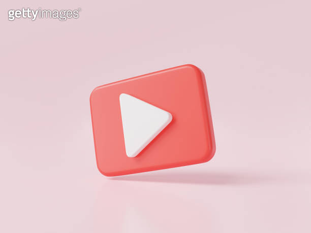Cartoon minimal style play button icon on pink background. Video play ...