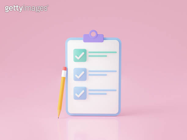 White clipboard with checklist and pencil drawing ticks checking ...