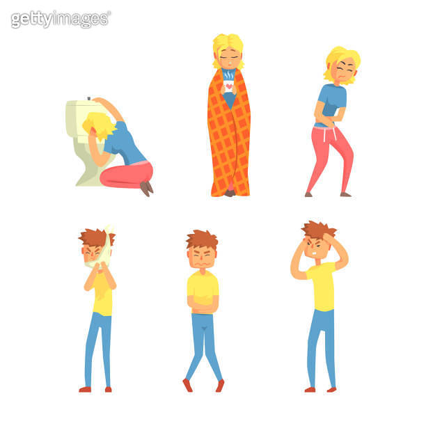 People Characters Feeling Unwell and Sick Suffering From Illness Vector ...