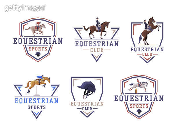 Equestrian Club Logo and Emblem with Jockey on Horseback Vector Set 이미지 ...