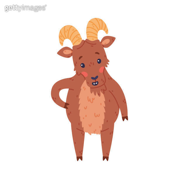 Standing Urial Character as Wild Mountain Sheep with Horns Vector ...