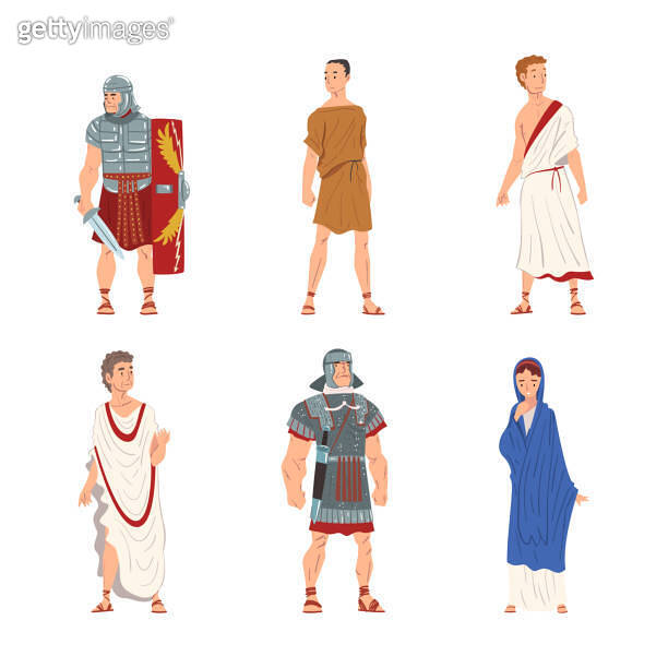 Ancient Roman People Characters with Soldier and Noble Citizens in Long ...